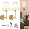 NIORSUN 14.5 inch Battery Operated Wall Sconce Set of 2,Gold Rechargeable Wall Lights with ...
