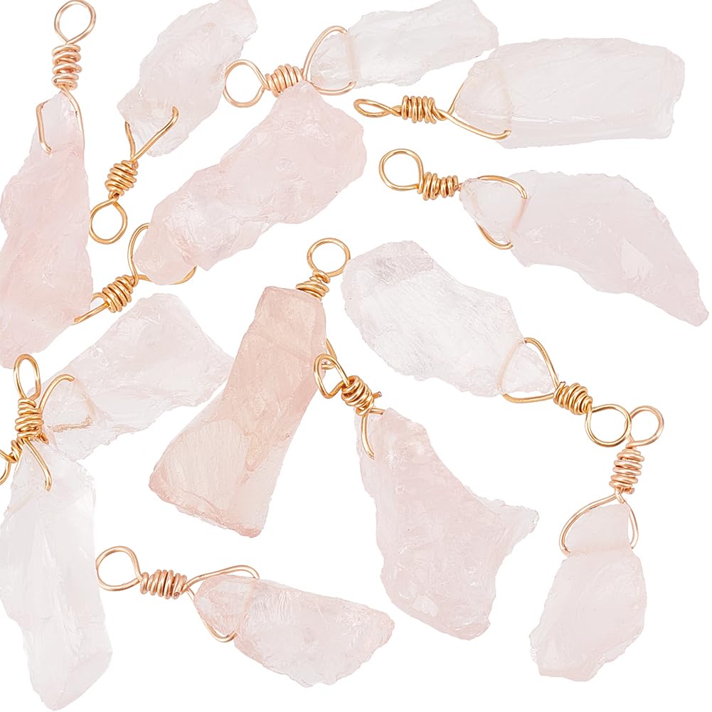 FINGERINSPIRE 16 Pcs About 28 mm Natural Rose Quartz Pendants Bulk ...