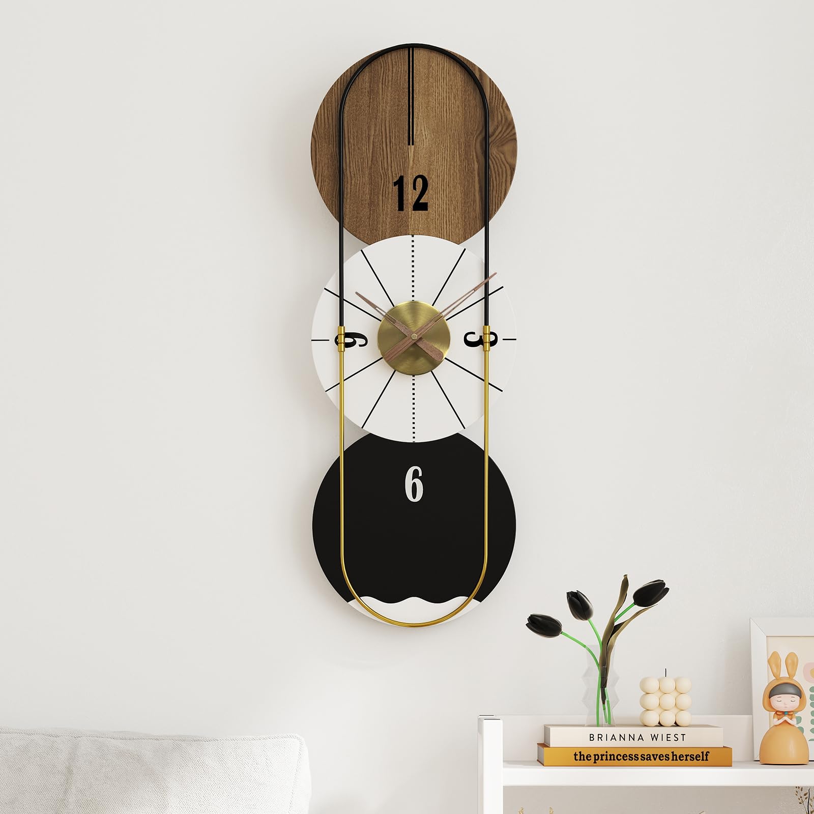 HOITUZYUS Modern Wall Clock 31"x11" – Mid-Century Wooden Decorative ...
