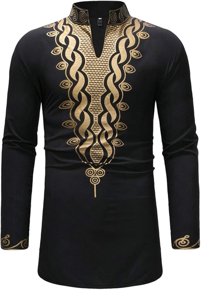 PPPPA Herren Lange Hemd Afrika Drucken Langarmshirts Basic T-Shirt Fit ...