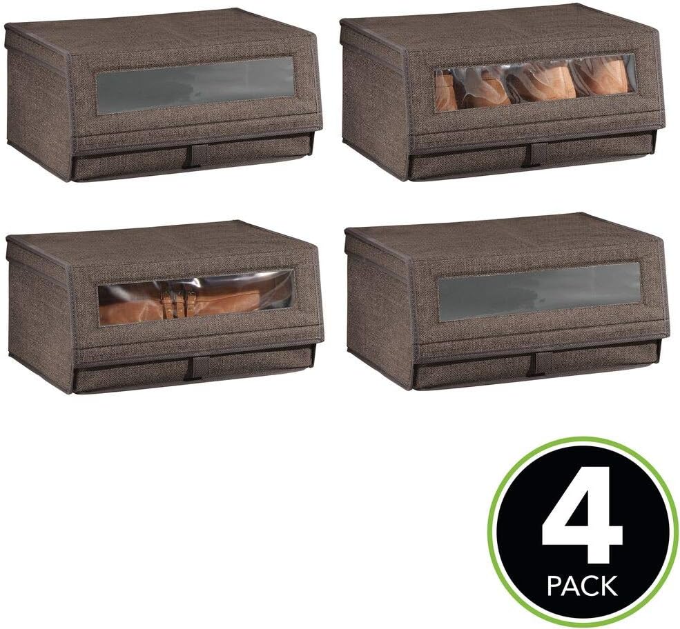 mDesign Set of 4 Shoe Storage Box – Large Fabric Shoe Box with Lid and ...