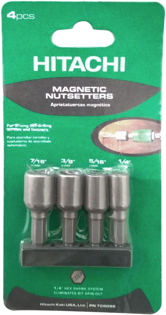 Hitachi 728098 1/4-Inch Hex Drive Magnetic Hex Socket Set, Satin, 4 ...