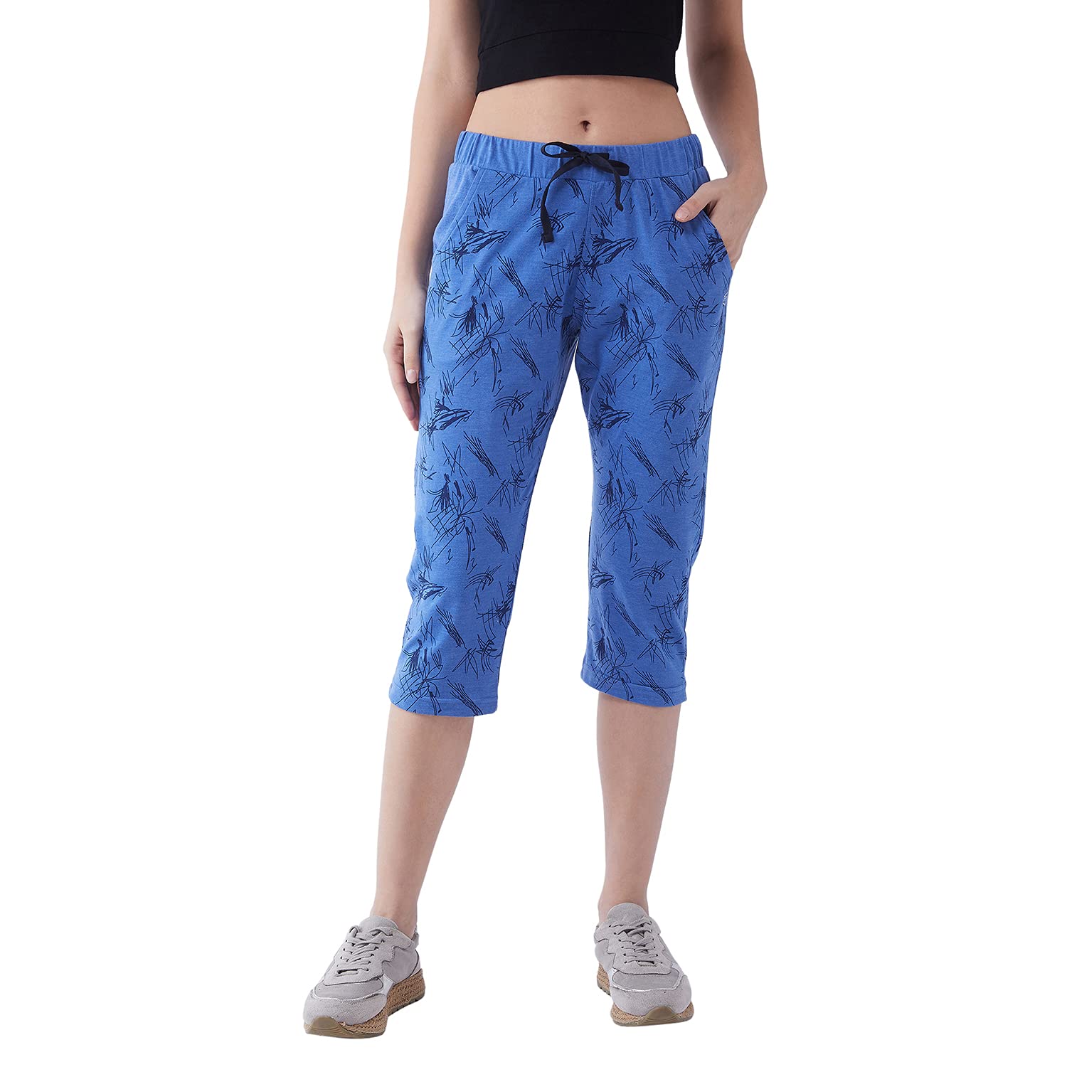 FEMEA Women Printed Slim Fit Cotton Capris (XL, Royal Blue): Amazon.in ...