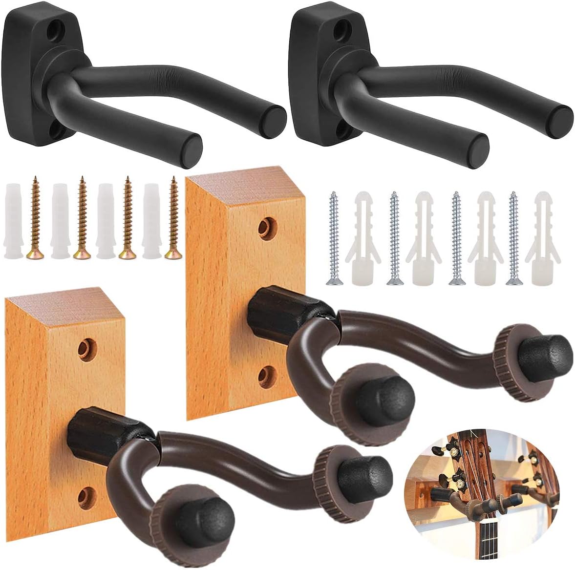 Zliger 4 Pcs Guitar Wall Mount Guitar Hanger Hook With Screws Guitar ...