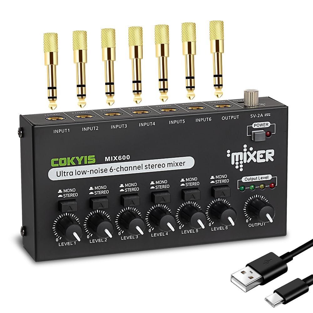 COKYIS Mini Audio Mixer, 6-Channel Stereo Line Mixer for Precision Sub ...