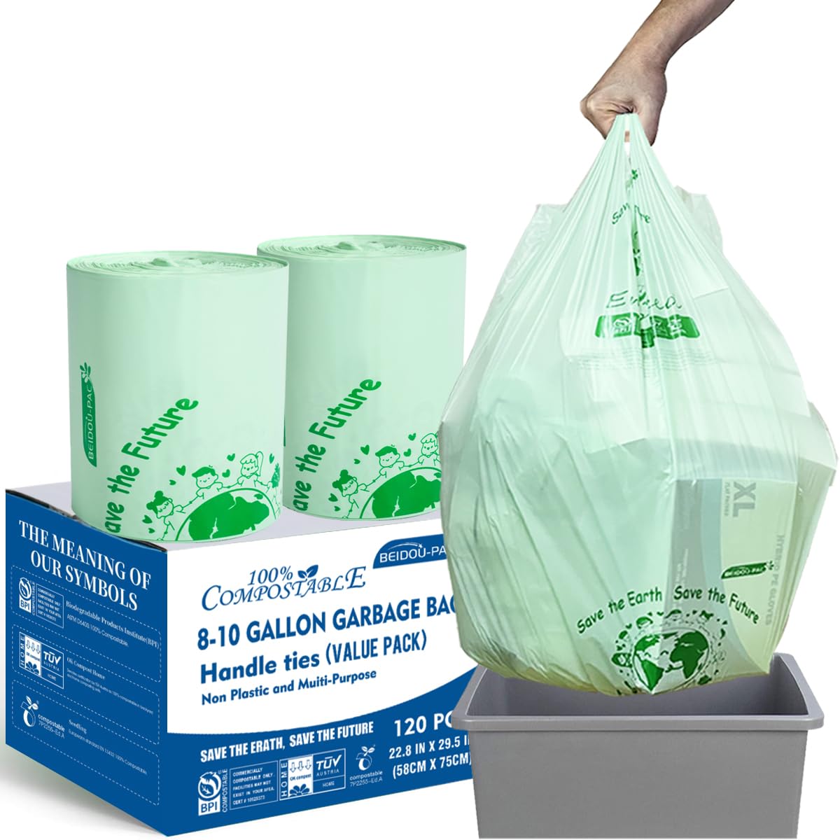 Mua BEIDOU-PAC 8-10 Gallon Compostable Trash Bags, 120 Count, Compost ...