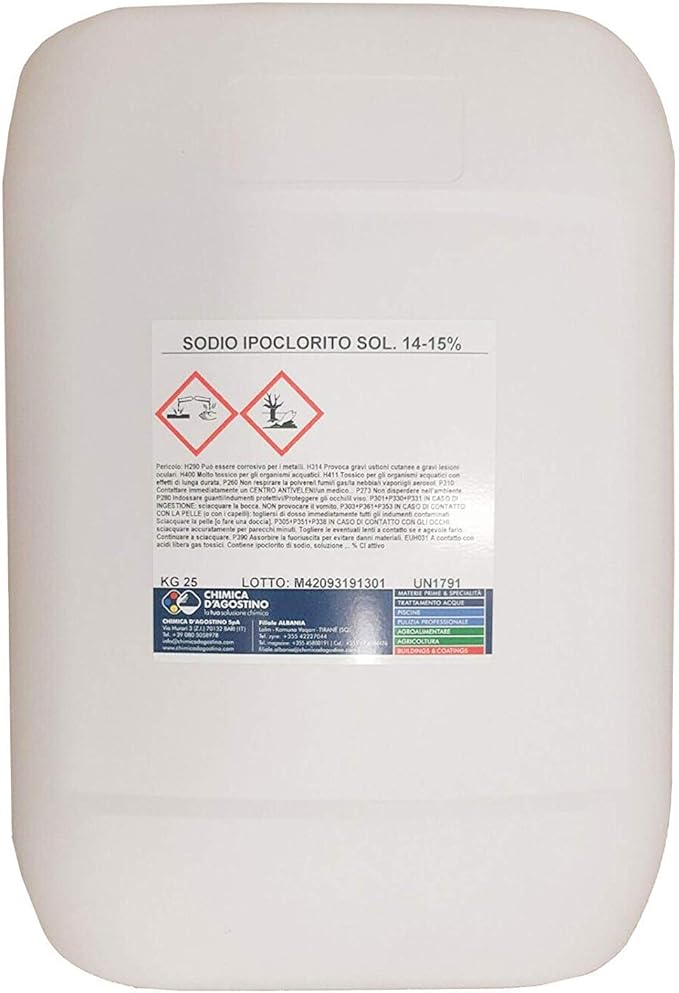 Ipoclorito Di Sodio 14/15% Kg 25: Amazon.it: Alimentari e cura della casa