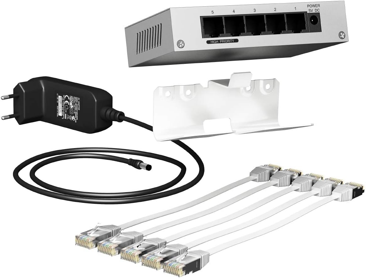 switch informatique - 1gbit/s - 5 ports + 5 cordons + support ...