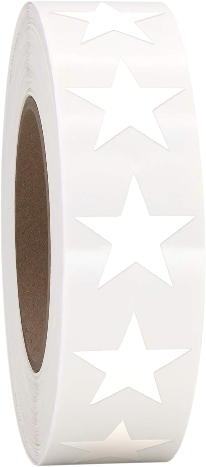 3/4"Bright White Star Shape Foil Sticker Labels, 1000 Labels per Roll ...