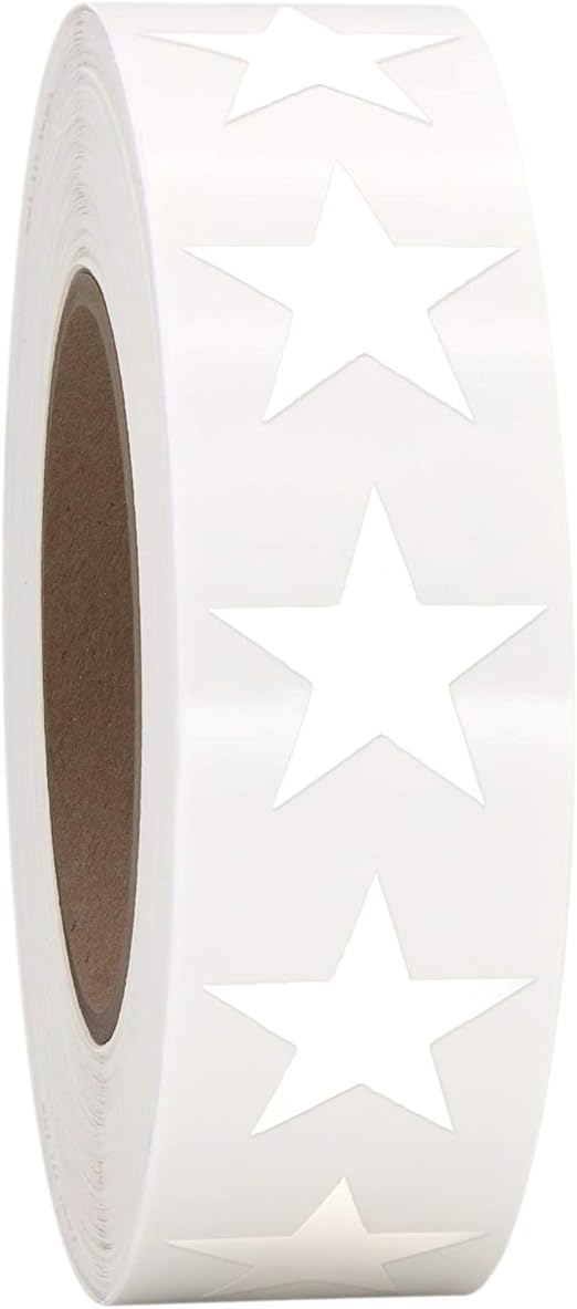 3/4"Bright White Star Shape Foil Sticker Labels, 1000 Labels per Roll ...