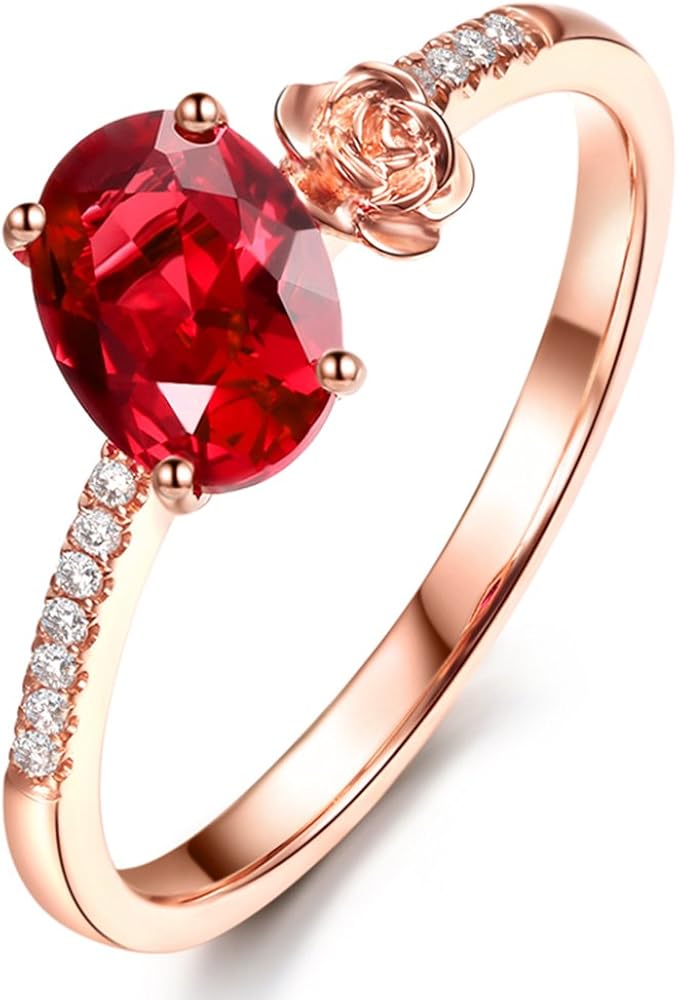 Moda Perfecto Naturales Rubí Piedra preciosa Diamante 14K Oro rosa ...