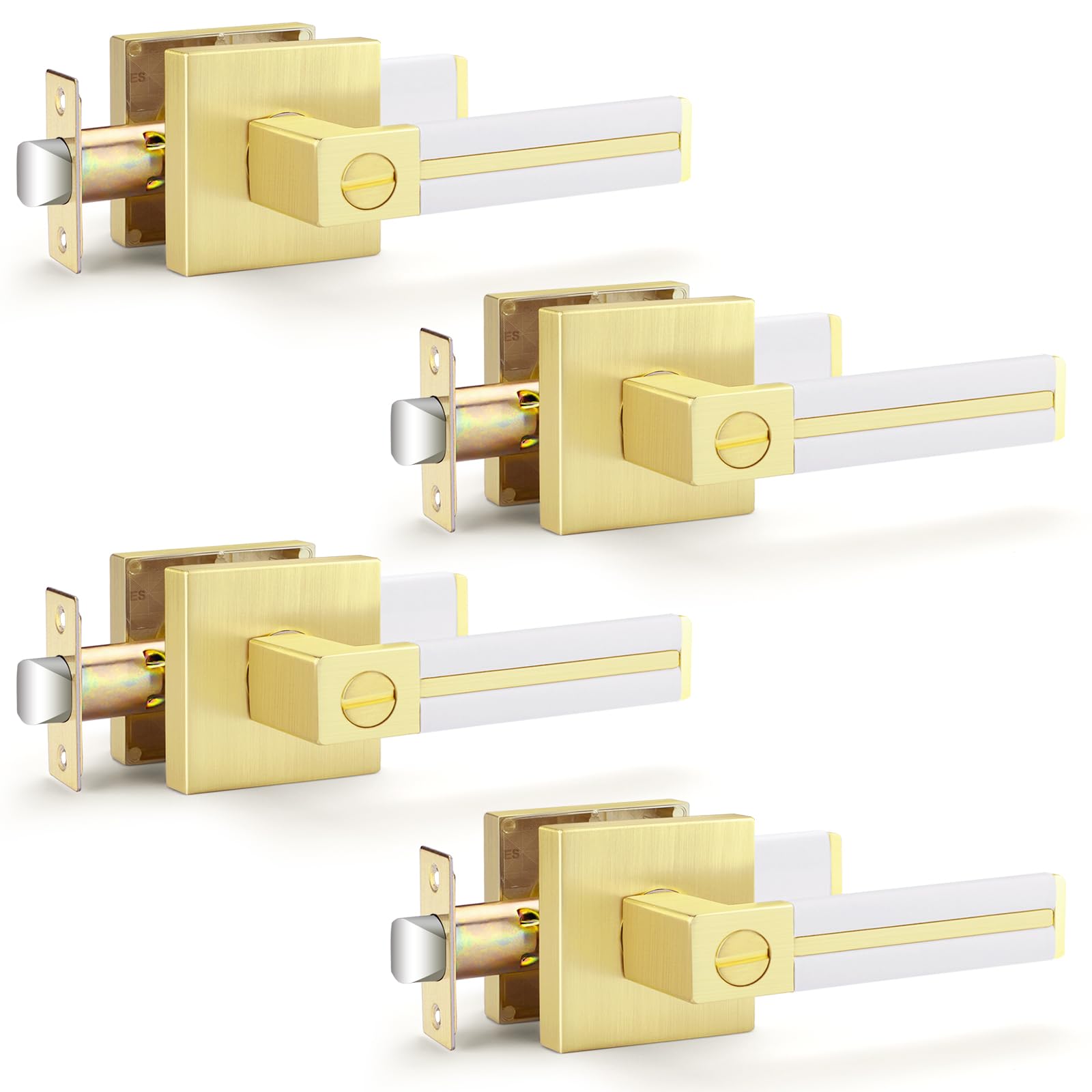 EHOMEWARE 4 Pack Gold Door Knobs with Lock, Keyless Interior Door ...