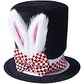 Amazon.com: Easter Bunny Ear Top Hat White Rabbit Black Costume Plush ...