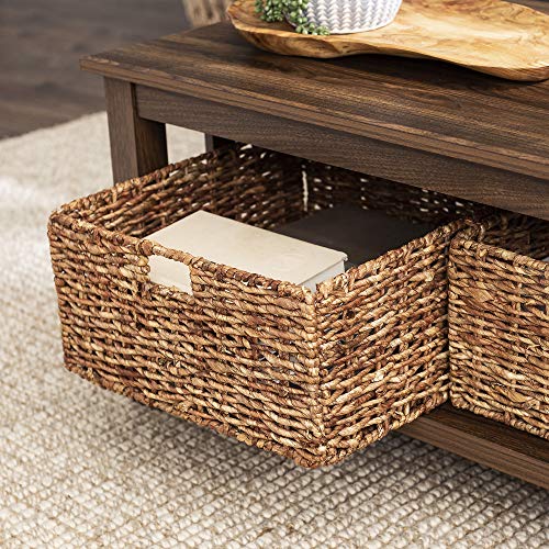 Walker Edison Alayna Mission Style Two Tier Coffee Table with Rattan ...