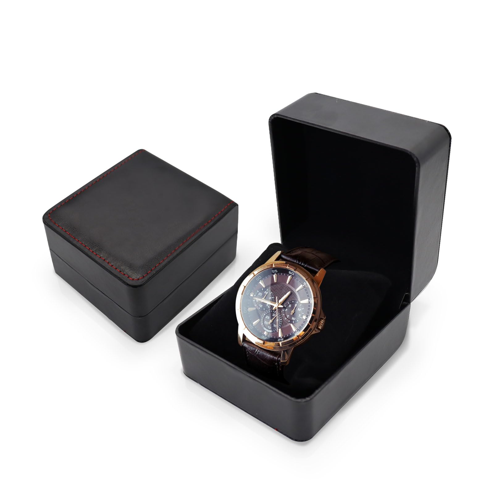 AfitLulu Watch Display Case PU Leather Single Watch Case with Removable ...