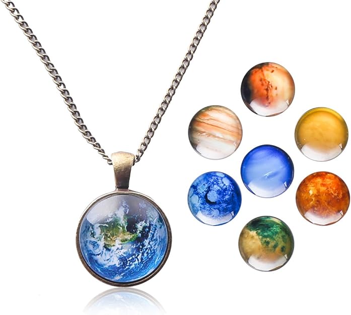 Amazon.com: 8 Planet Pendant Necklaces for Women - Solar System ...