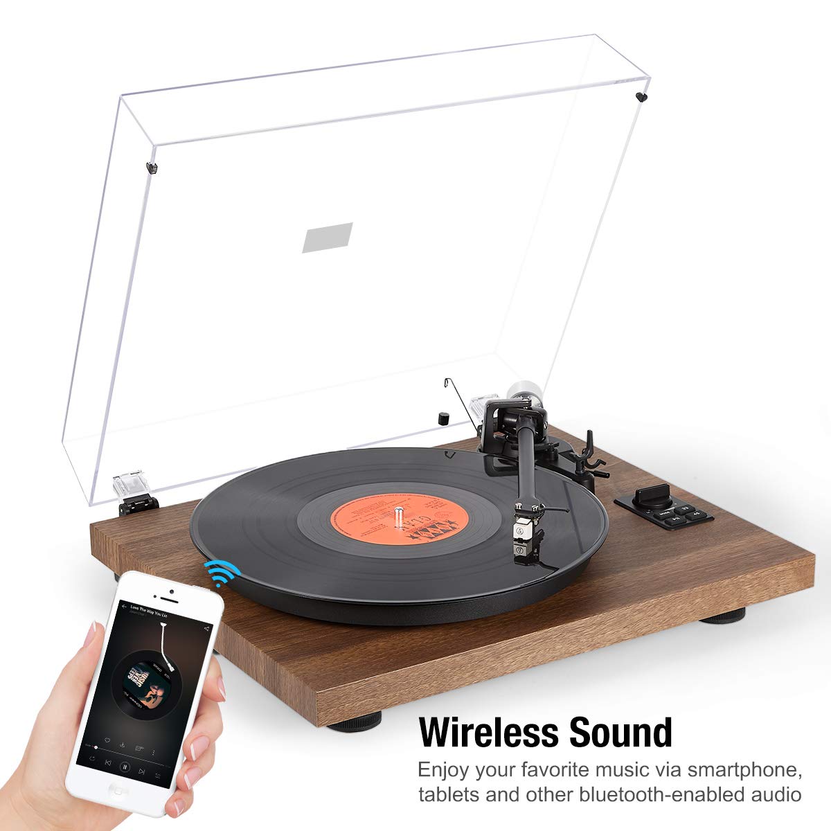 1byone Bluetooth Turntable Hi-Fi System, Vinyl Record Player with ...