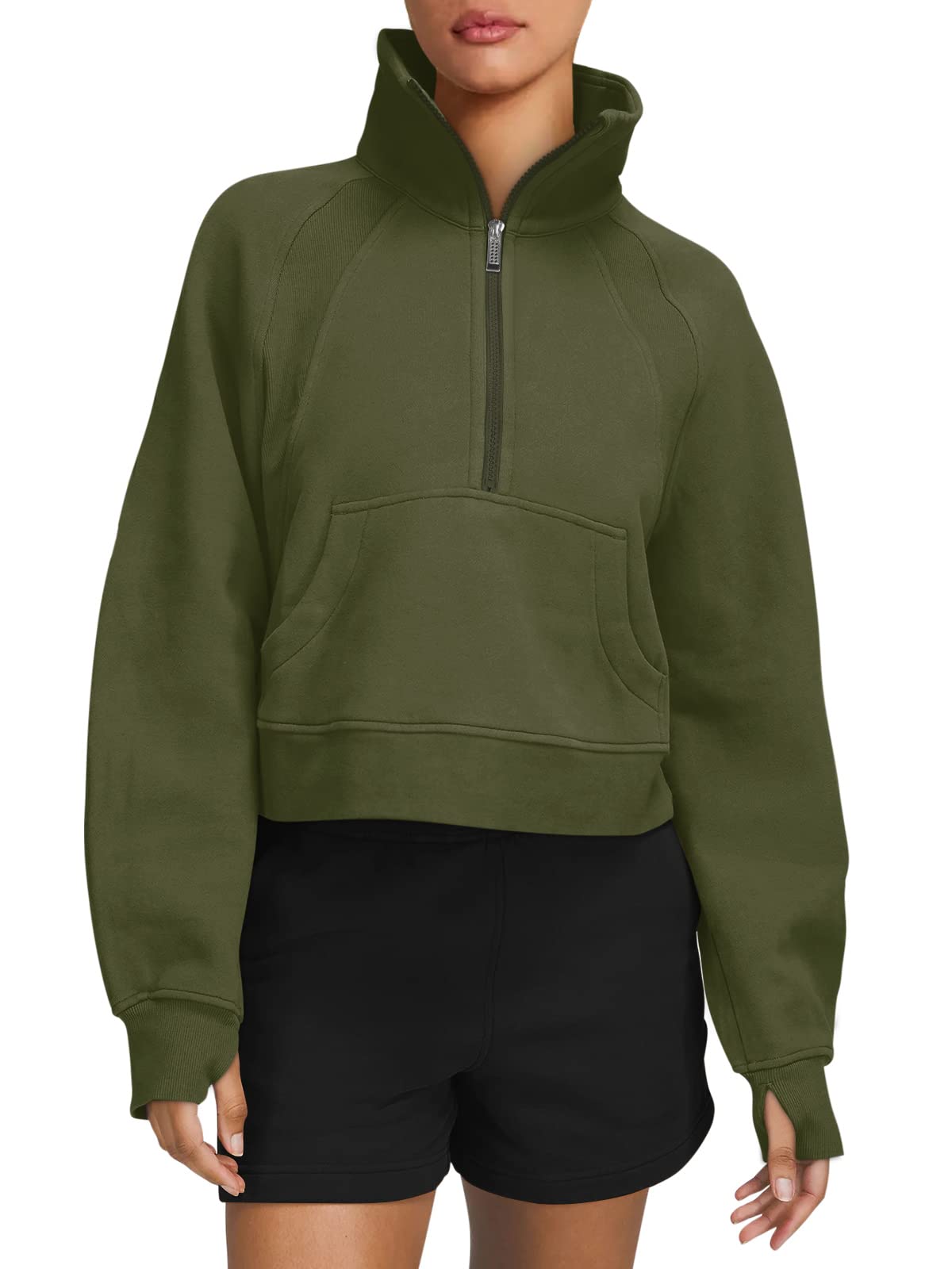 LASLULU Womens Zipper Athletic Sweatshirt Long Sleeve Crop Tops ...