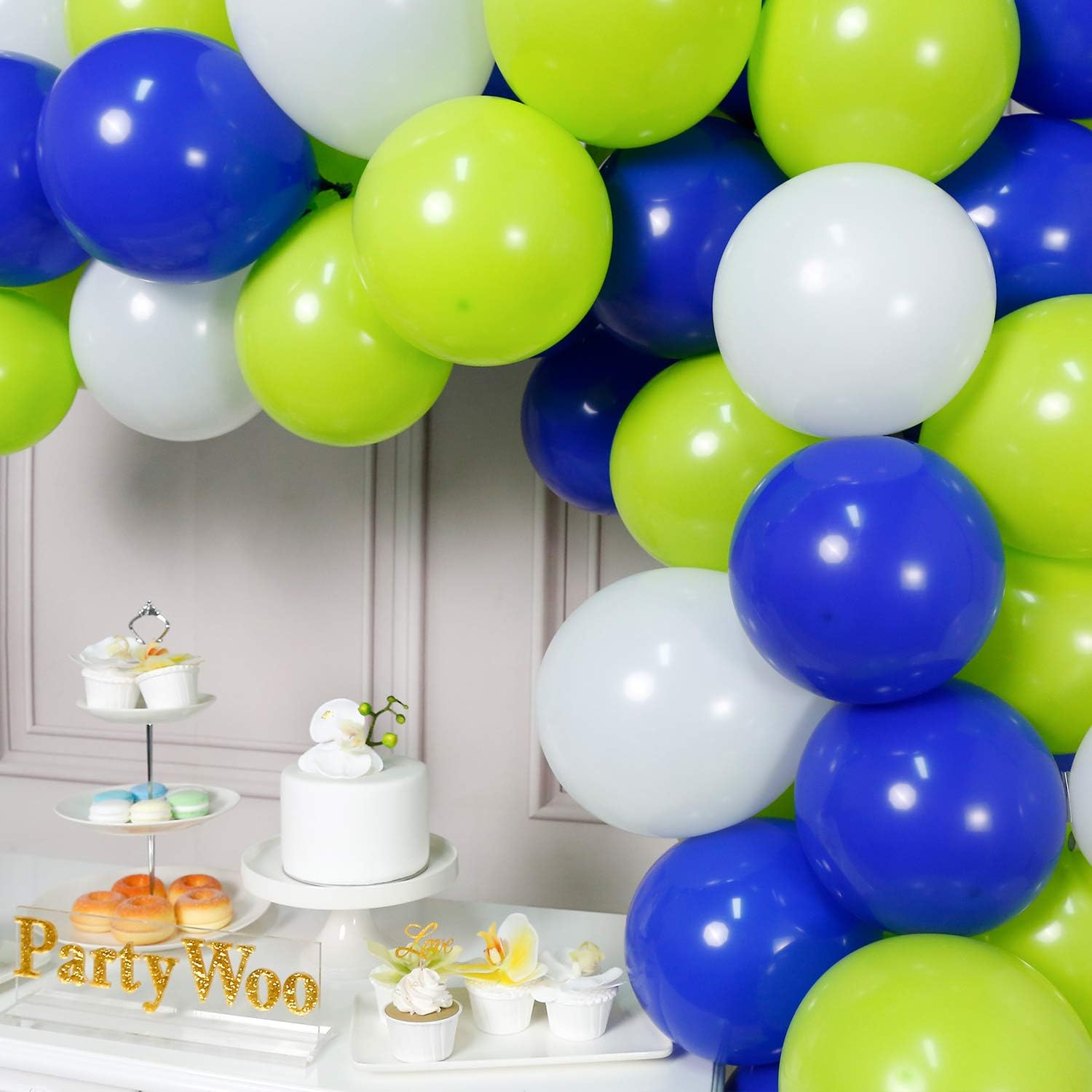 PartyWoo Blue and Green Balloons, 70 pcs 12 inch Lime Green Balloons, Royal Blue Balloons, White ...