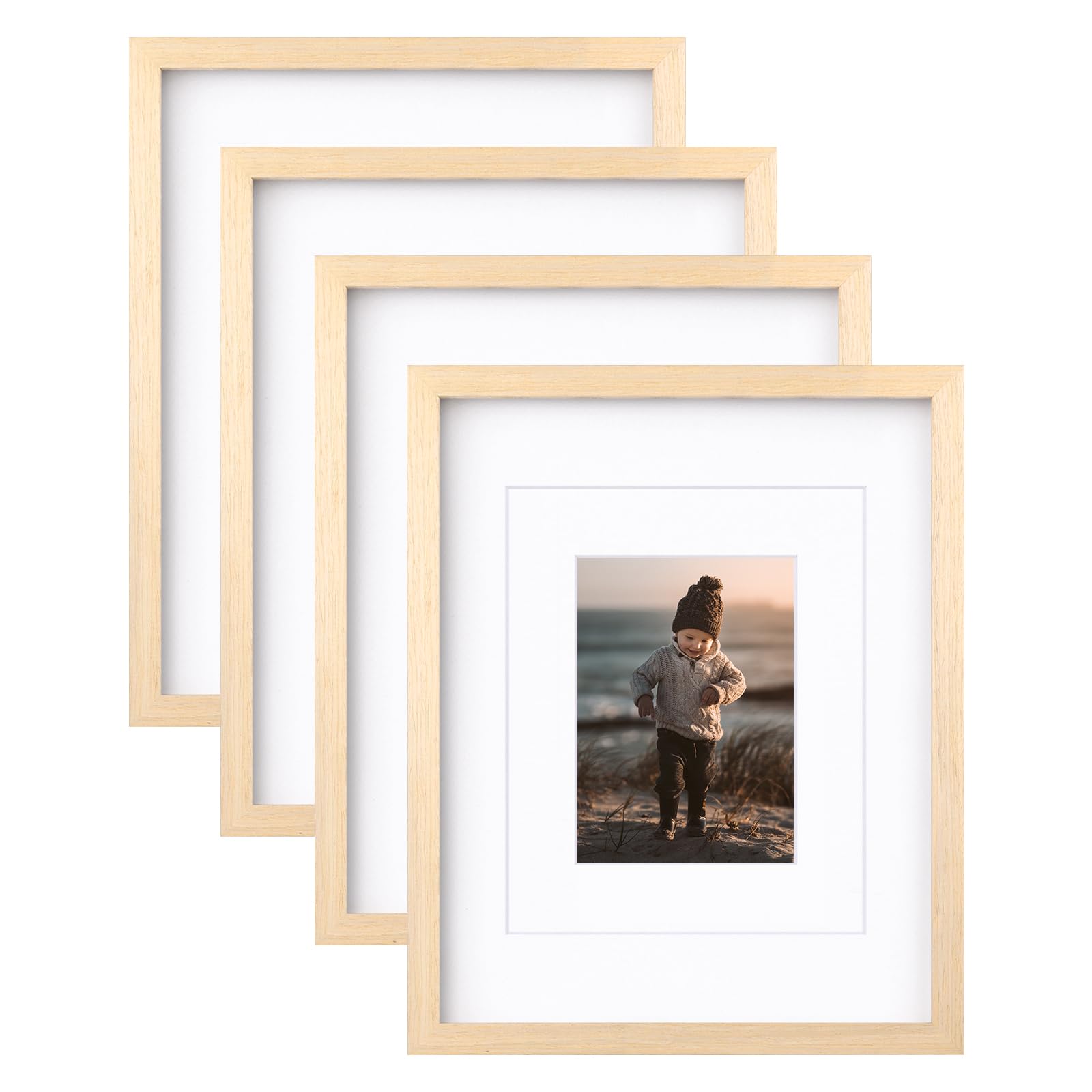 KINLINK 11x14 Picture Frames White Oak, Light Wood Frames with Acrylic Plexiglass for Pictures ...
