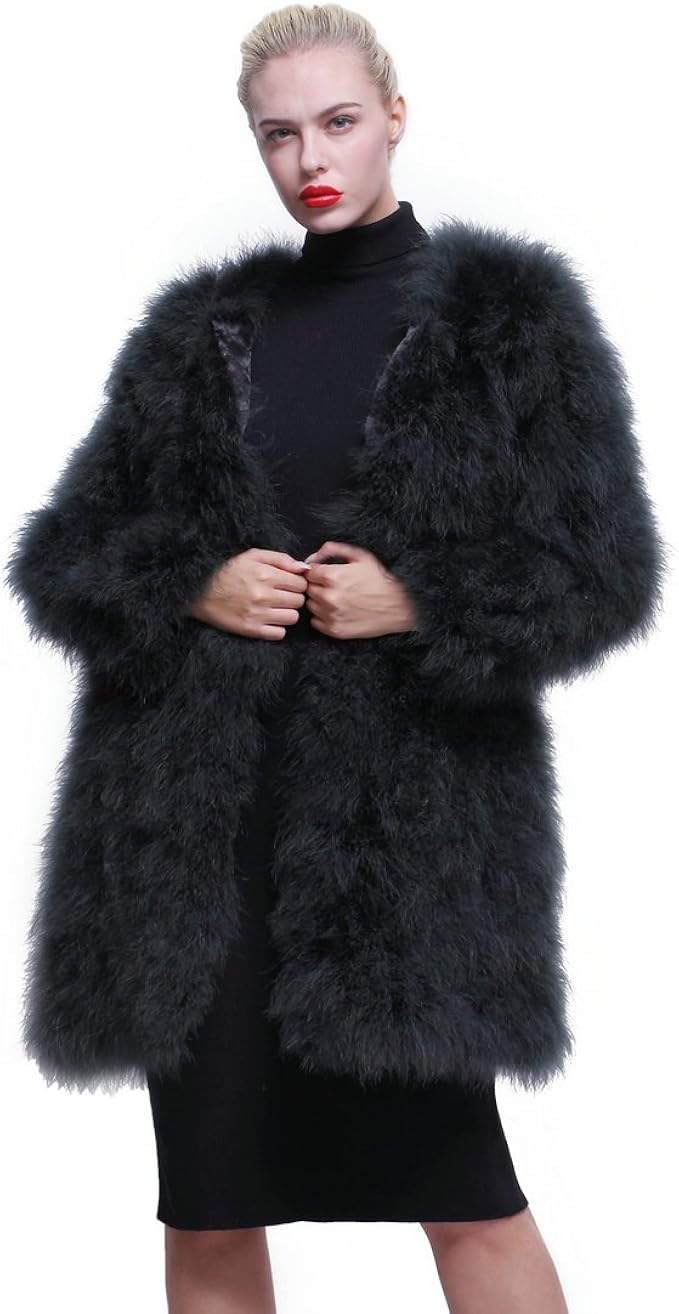 URSFUR Women Winter Jacket Real Ostrich Feather Fur Coat Multicolor ...