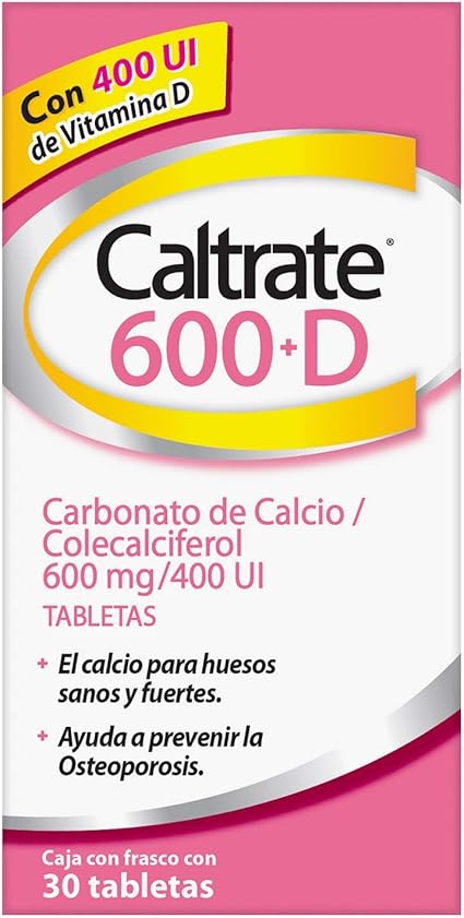 Caltrate Suplemento de Calcio 600 +D 600mg / 400 UI Frasco con 30 ...