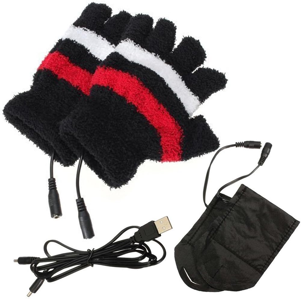 Soft Plush Winter USB Electric Gloves Fingerless Heating Heated Hand ...