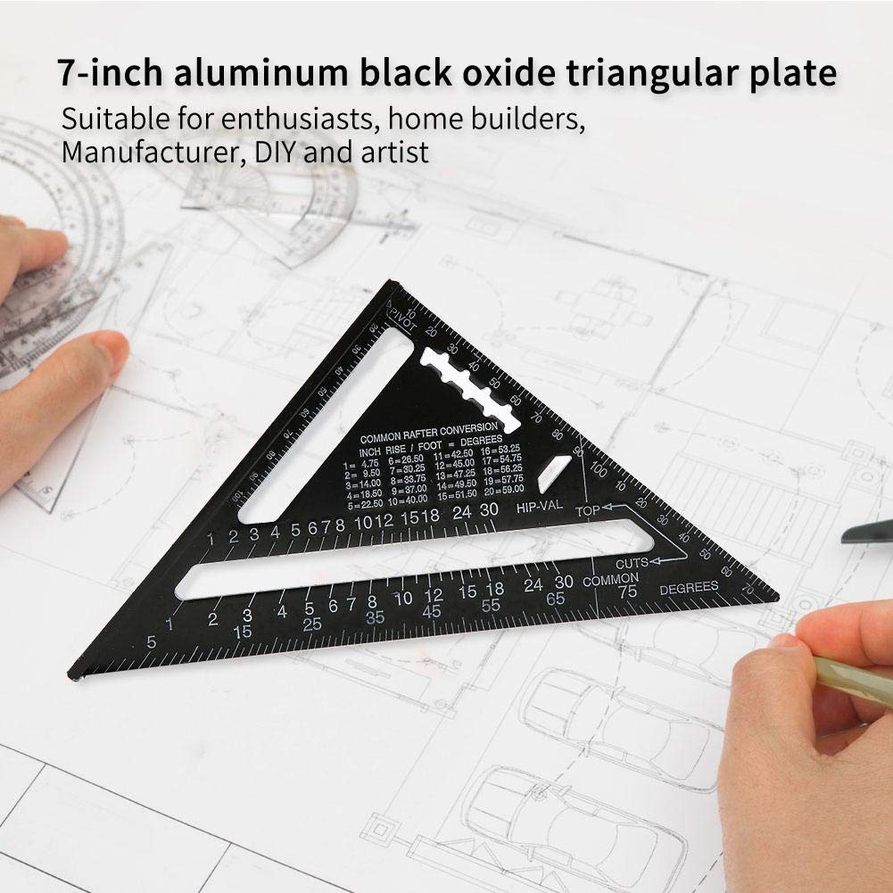 7 Inch Triangle Ruler, Metric Aluminum Alloy Black Roof Protractor High ...