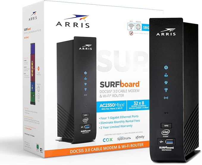 ARRIS Surfboard SBG7600AC2 32x8 DOCSIS 3.0 Cable Modem / AC2350 Wi-Fi ...