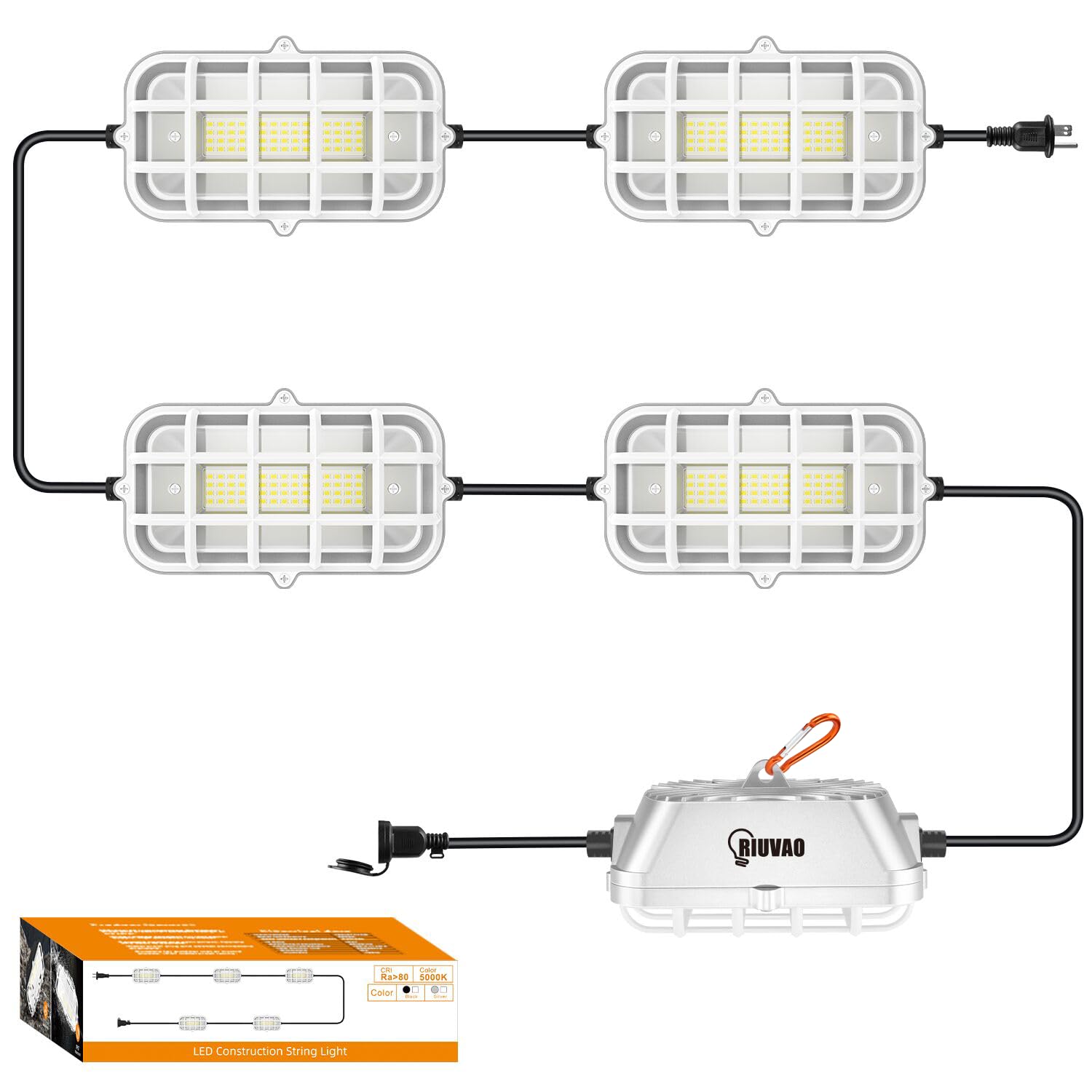 RIUVAO 50ft LED Construction String Lights,Super Bright 150W 15000LM ...