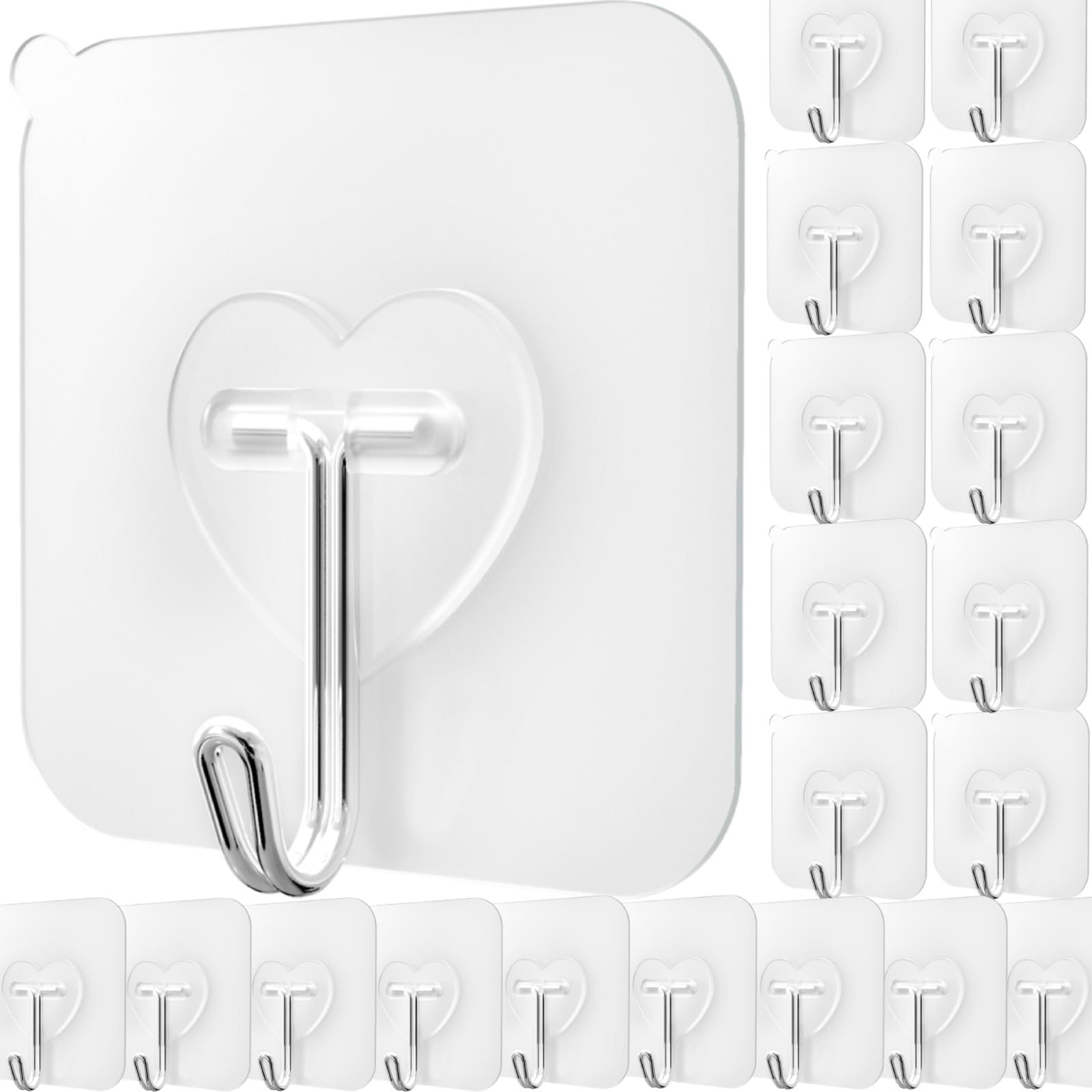 DGYB 20 Pcs Clear Adhesive Hooks for Hanging 22lb Self Adhesive Wall ...