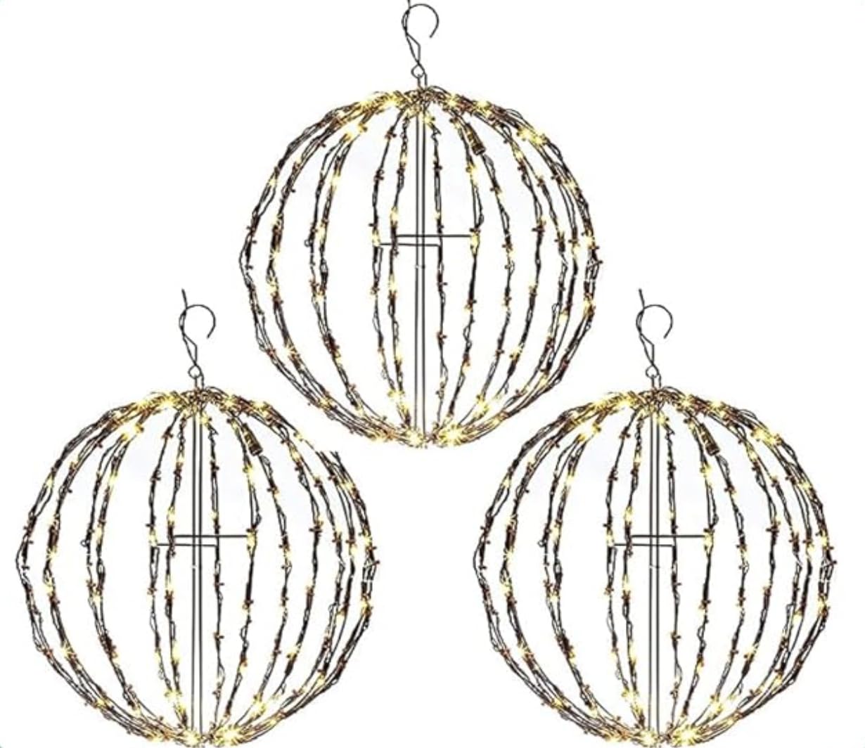 Elf Logic 3 Pack 12” Outdoor/Indoor LED Christmas Light Balls. Durable ...