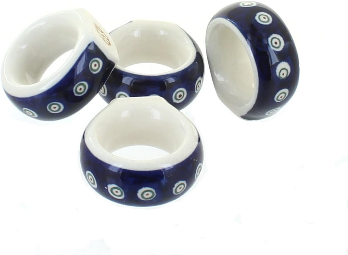 Amazon.com: Blue Rose Polish Pottery Flowering Peacock Napkin Ring Set ...