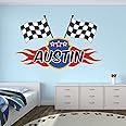 Amazon.com: Lovely Decals World LLC Custom Racing Flags Name Wall Decal for Boys Race Nursery ...
