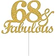 Amazon.com: 68 & Fabulous Cake Toppers Gold Glitter, Happy 68th ...