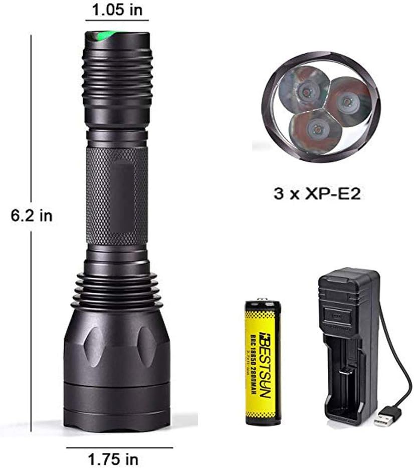 BESTSUN Green Light LED Hunting Torch, Tactical Coyote Hog Hunting ...