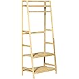 HOMCOM Bamboo Garment Rack, Freestanding Wooden Clothing Rack with 3 ...