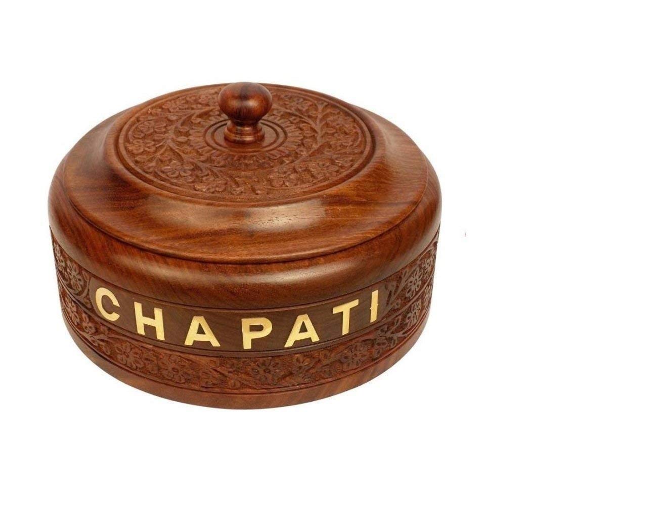 Buy Woodiva Hand Carved Chapati Box in Sheesham Wood -Chapati ...