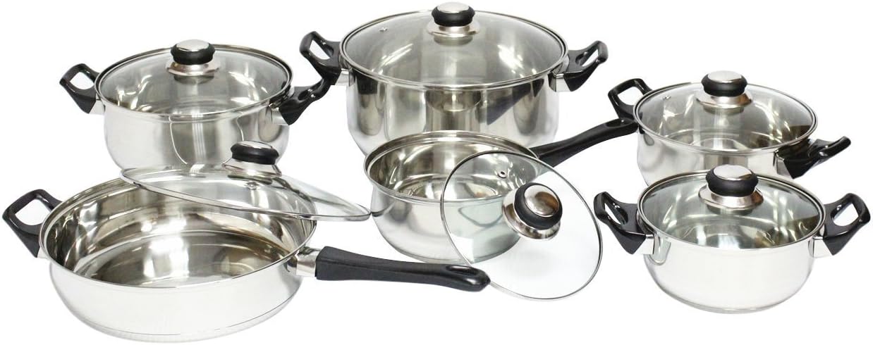 Royal Cook - Batería de cocina de acero inoxidable (12 piezas), color ...