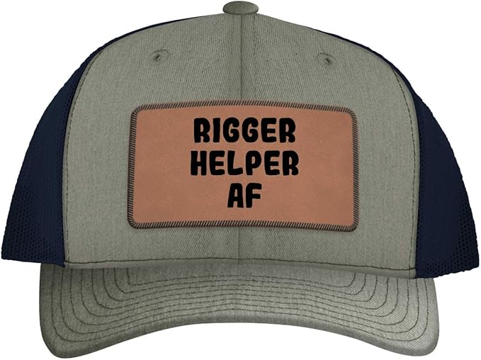Rigger Helper AF - Leather Dark Brown Patch Engraved Trucker Hat ...