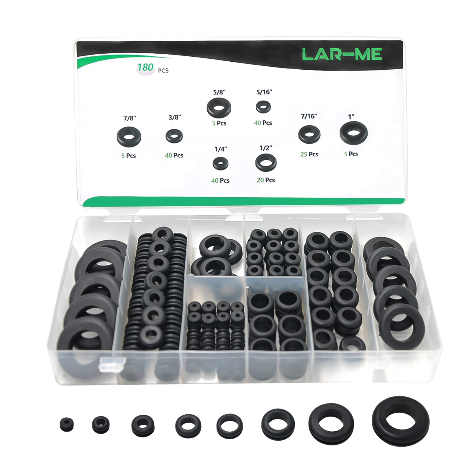LAR-ME 180pcs Rubber Grommet Assortment Kit, 8 Sizes Rubber Grommets ...
