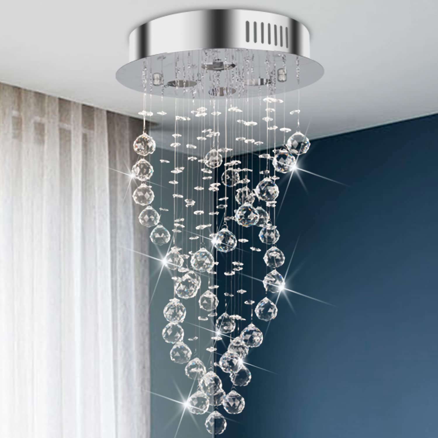 Luxury Crystal Ceiling Light Fixture, Modern Spiral Raindrop Crystal ...