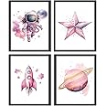 Amazon.com: MOCVSWO Watercolor Space Nursery Wall Art Prints,Pink Outer ...