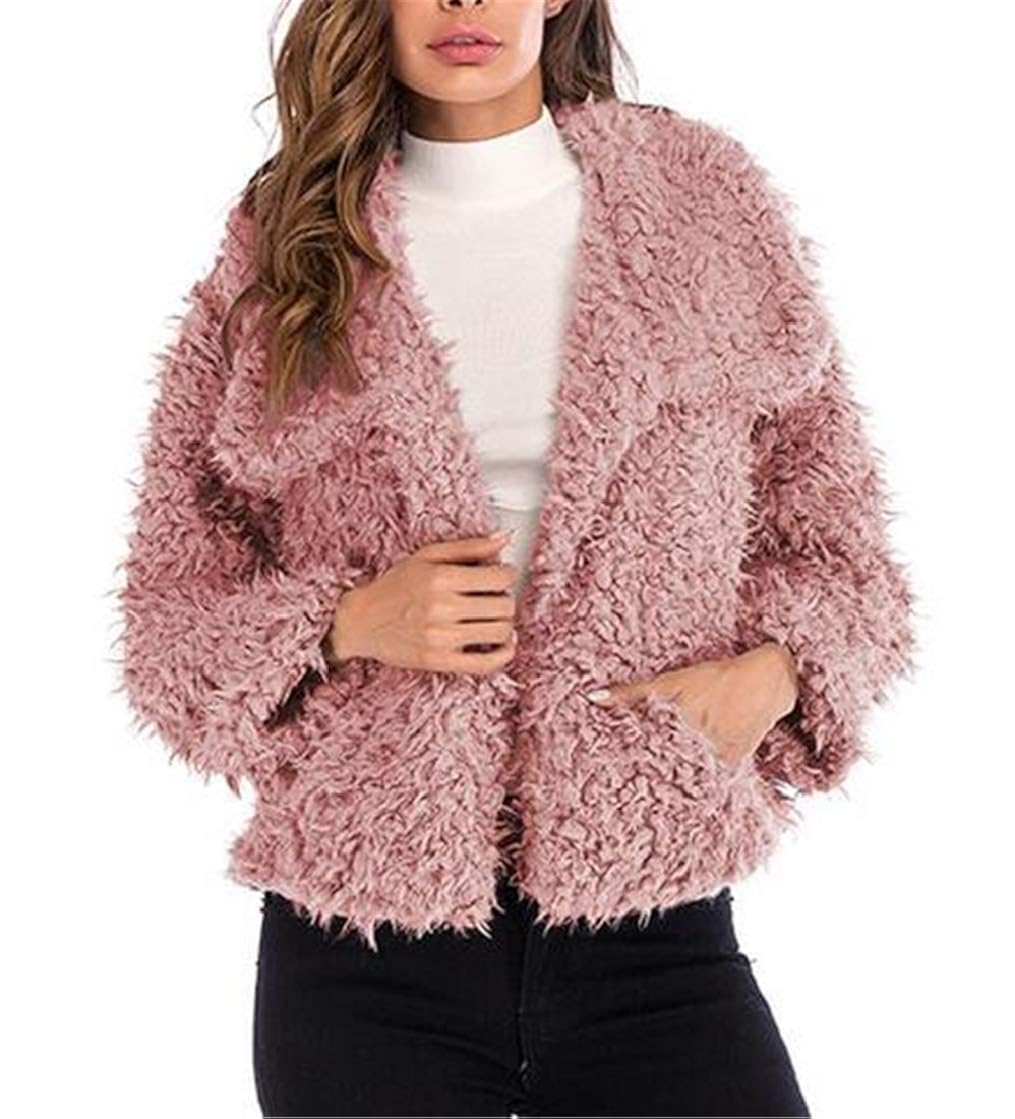 Buy MK988 Women Fuzzy Cardigan Outwear Open Front Fleece Sherpa Lapel ...