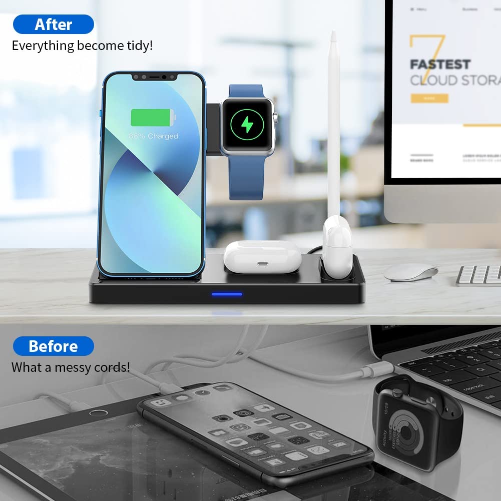 WAITIEE Wireless Charger 5 in 1,Wireless Charging Station for iWatch SE ...
