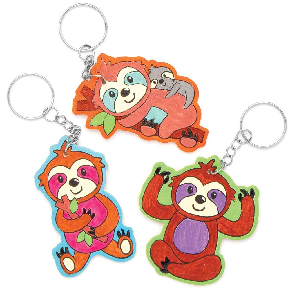 Baker Ross AT696 Sloth Wooden Keyrings – Pack of 10, Make Your Own Key ...