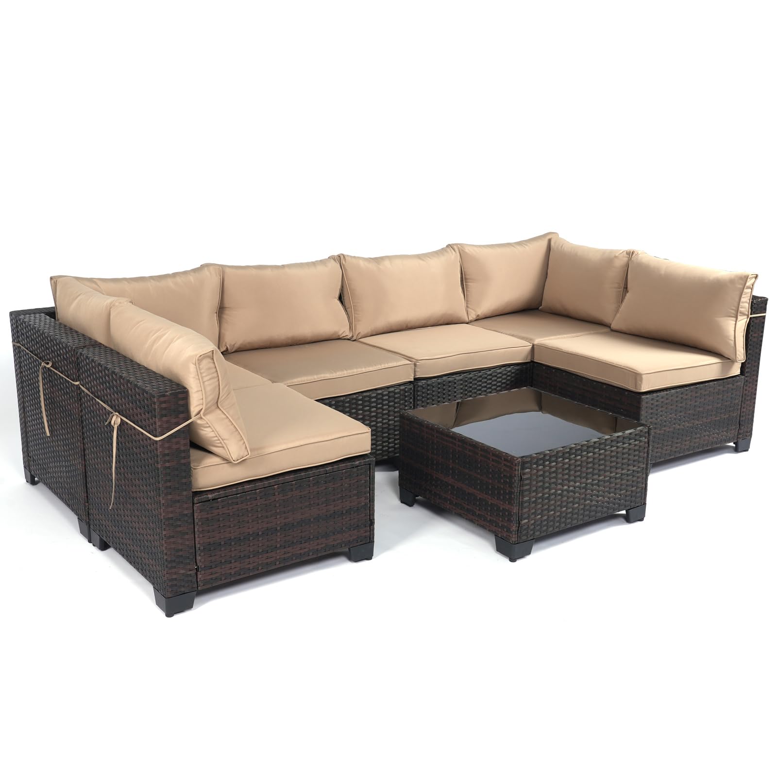 LEVELEVE 7 Pieces Outdoor Patio Furniture Sets,Rattan Conversation ...