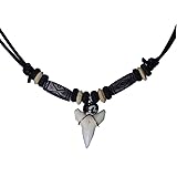 Amazon.com: 13! Mako Shark Tooth Wooden Beads on Waxed Cord Surfer ...