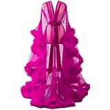 Feather Sexy Nightgown Bridal Dressing Robe Tulle Illusion Long Wedding ...