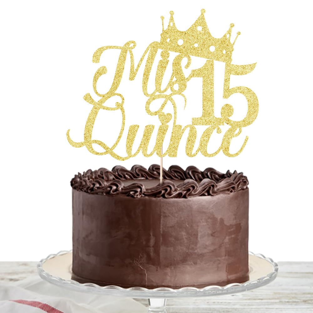 Mis Quince Gold Glitter Cake Topper, 15th Birthday Decorations, Feliz ...